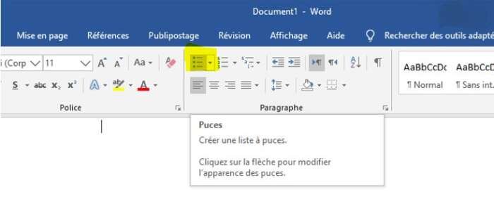 Guide puces word 2019 et 2016 - Le Cours Gratuit