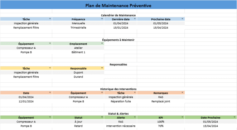 Fiche d’intervention de maintenance préventive Word et Excel