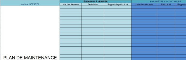 Modèle de plan maintenance préventive
