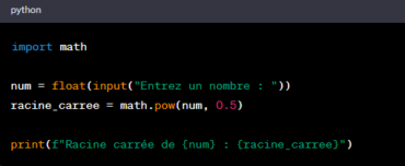 Comment faire pour calculer une racine carrée en Python