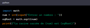 Comment faire pour calculer une racine carrée en Python