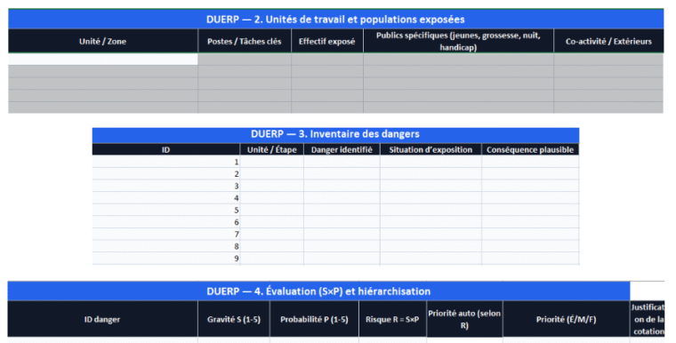 Document Unique d'Évaluation des Risques Professionnels Excel