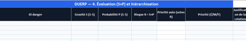 Document Unique d'Évaluation des Risques Professionnels Excel