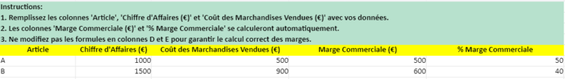 Calculer une marge commerciale dans Excel