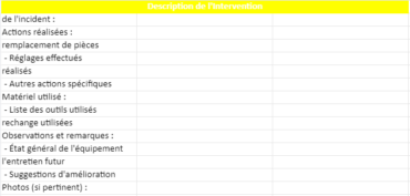 Fiche d'Intervention en Maintenance - Modèle Excel