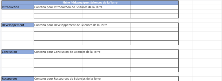Fiches Pédagogiques : Modèles et Template au Format Excel