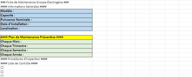 Fiche de Maintenance des Groupes Électrogènes : Modèle