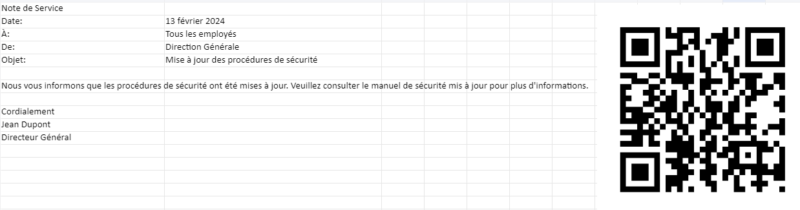 Modèle Note de service pour le personnel : Modèle