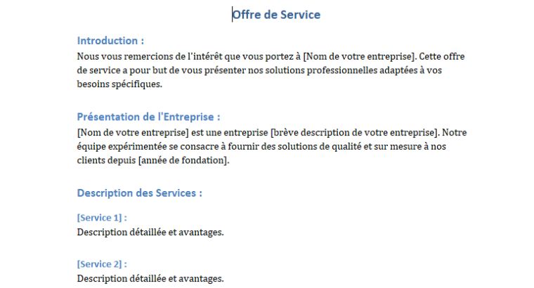 Télécharger un modèle Offre de Service dans Word et Excel