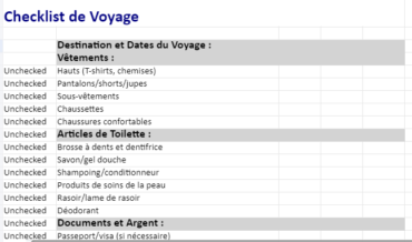 La Checklist de Voyage : Modèle Excel