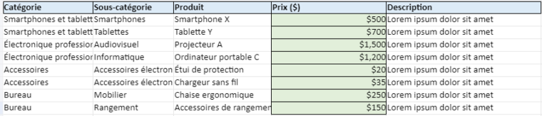 Télécharger un modèle de catalogue produit vierge dans Excel
