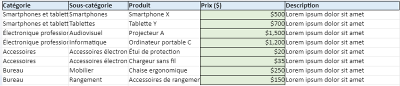 Télécharger un modèle de catalogue produit vierge dans Excel