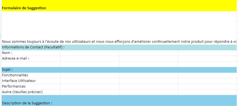 Formulaire de Suggestion : Template Excel
