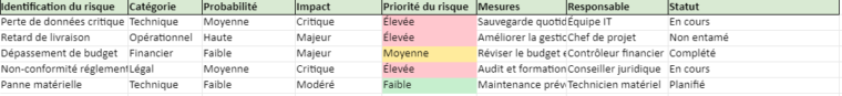 Tableau de Gestion des Risques : Template Excel