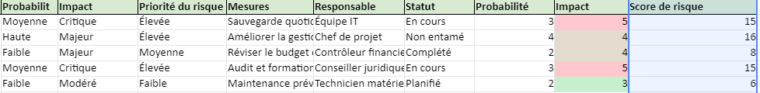 Tableau de Gestion des Risques : Template Excel