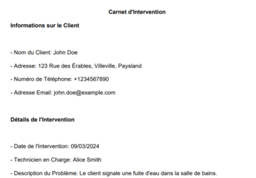 Carnet de Fiche d'Intervention: Modèle téléchargeable