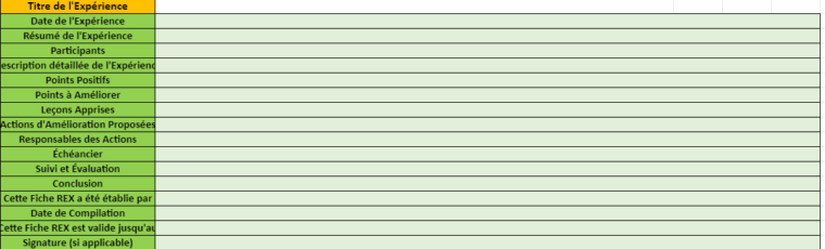 La Fiche REX - Retour d'Expérience : Template Excel