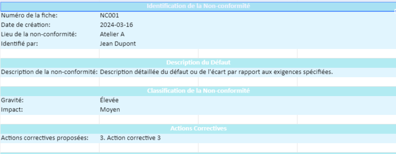 Fiche de non-conformité : Identifier et Gérer les Défauts