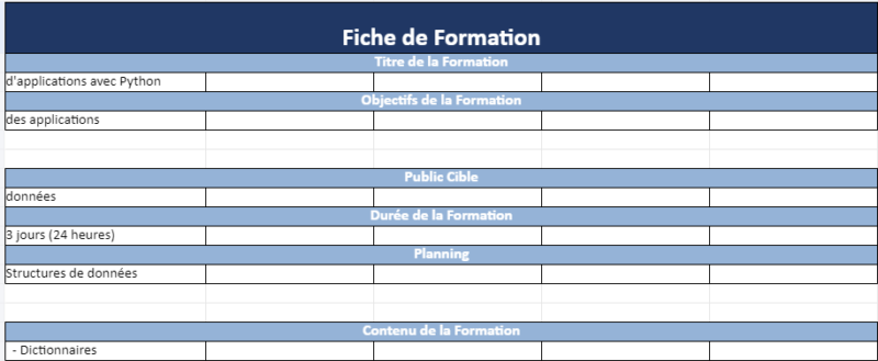 Télécharger un modèle de fiche de formation dans Excel