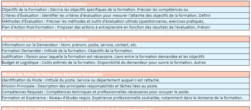 Télécharger un modèle de fiche de formation dans Excel