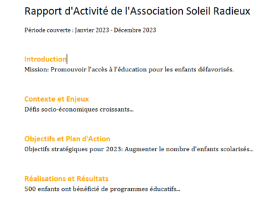 Modèle de Rapport d'activité d'une association word