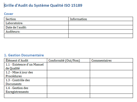 Grille d'Audit du Système Qualité ISO 15189