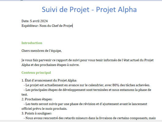 Modèle de note d'information dans Word