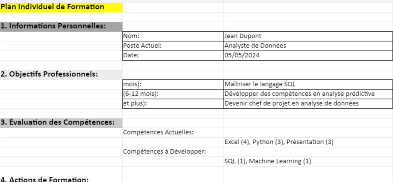Plan Individuel de Formation : Modèle Excel