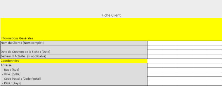 Modèle Fiche Client Excel et Word
