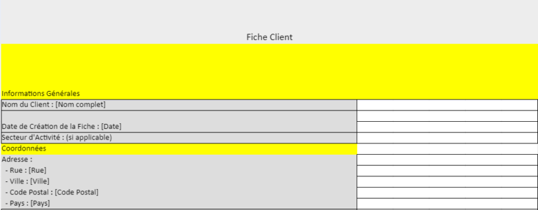 Modèle Fiche Client Excel et Word