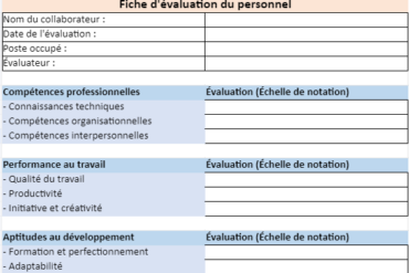 Fiche d’évaluation du personnel : Modèles Vierge à Imprimer