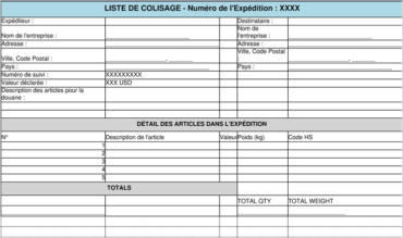 La liste de colisage : Modèles à Imprimer