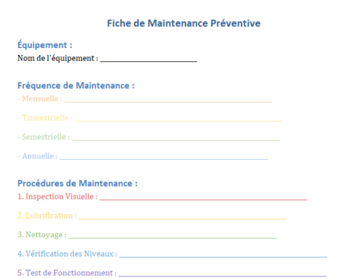 Modèle de Gamme de Maintenance Préventive dans Word
