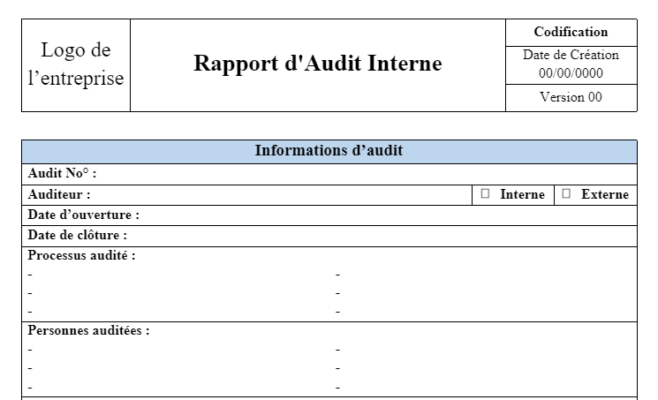 Modèle de Rapport d'Audit Interne dans Word et application