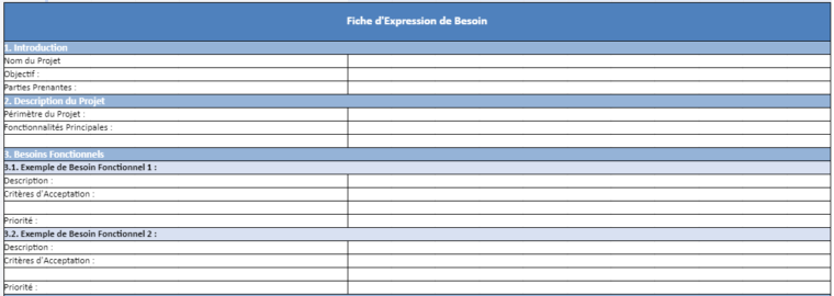 Fiche d'Expression de Besoin dans Word et ses applications