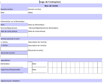 Modèle de bon de sortie dans Word et Excel et application