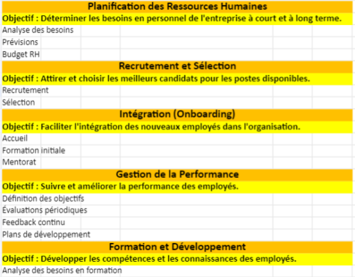 Le Processus des Ressources Humaines : Modèle Excel