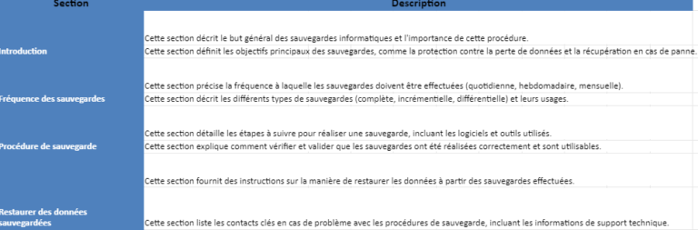 Manuel de Procédure de Sauvegarde Informatique : Modèle Excel