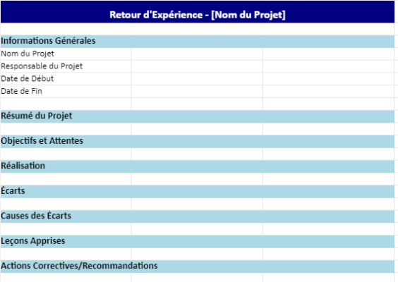 Le Retour d'Expérience (REX) : 8 Feuilles Excel
