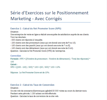 Série d'Exercices sur le Positionnement Marketing - Avec Corrigés