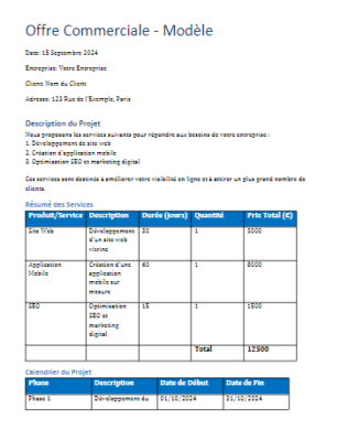 Modèle d’Offre de Service Commercial dans Word