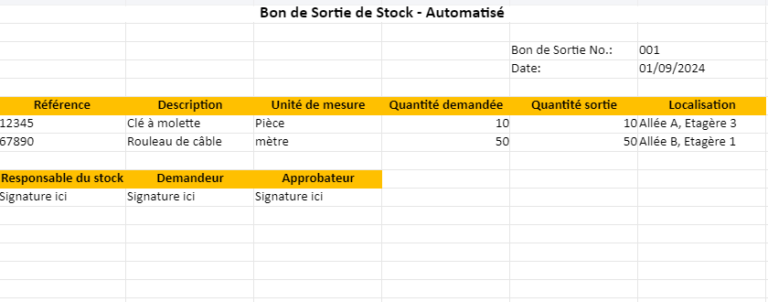 Bon de Sortie de Stock – Modèle Idéal dans Excel