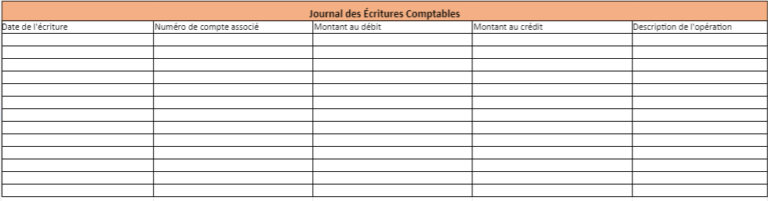 Modèle Vierge du Journal des Écritures Comptables