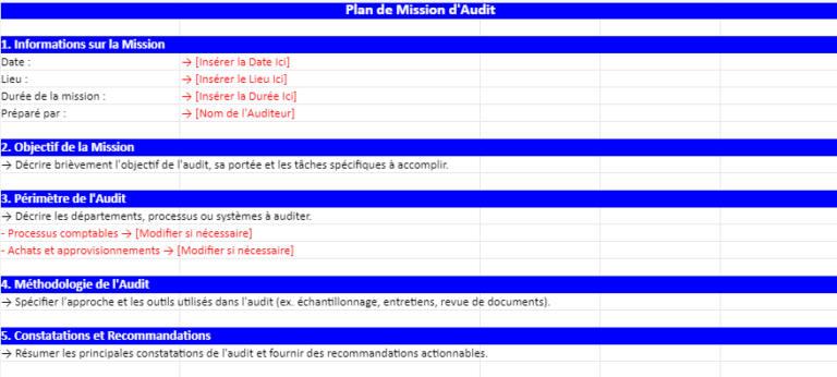 Plan de Mission d'Audit : Modèle Vierge