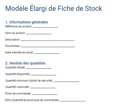 Télécharger un modèle de fiche de stock dans Excel