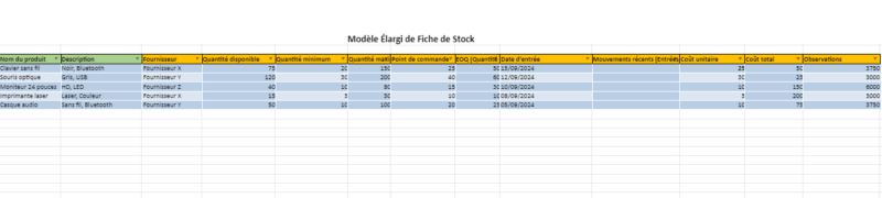 Télécharger une fiche de stock vierge dans Excel -gérer le stock