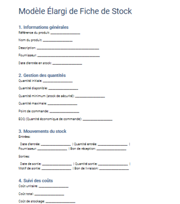 Télécharger une fiche de stock vierge dans Excel -gérer le stock