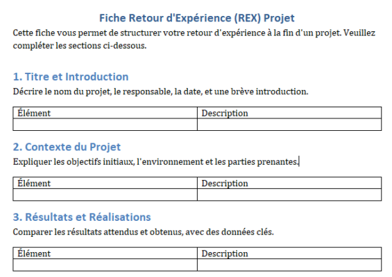 REX Projet dans la Pratique : Modèle Word - Rex Projet Agile