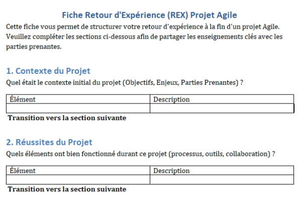 REX Projet dans la Pratique : Modèle Word - Rex Projet Agile