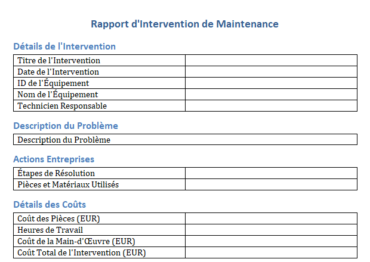 Techniciens Maintenance Industrielle : Rapport d'Intervention